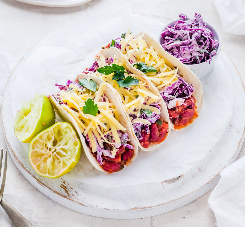 Try These Vegetarian Mexican Bean & Coleslaw Soft Tacos